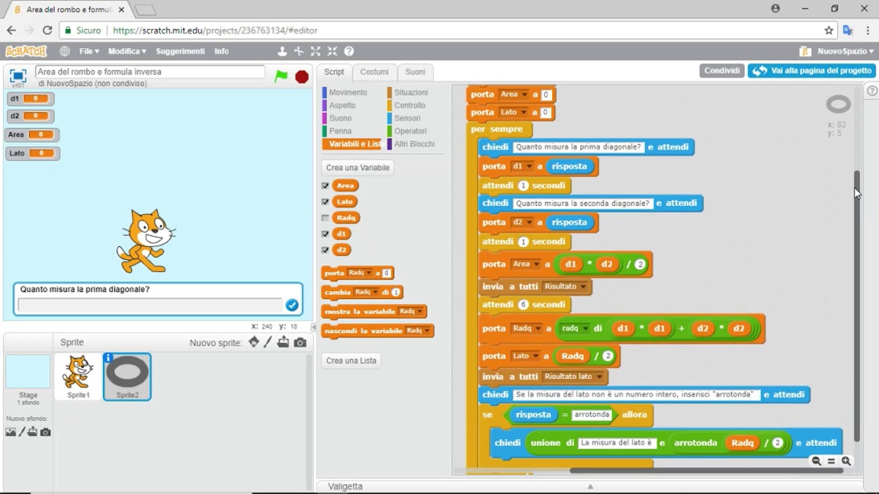 Tutorial Scratch - Area del rombo e formula inversa - YouTube