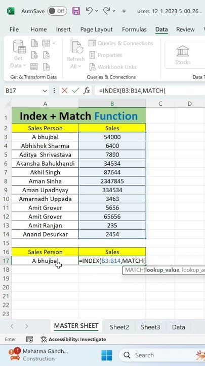 #Index function match function use in Excel #excel #exceltips #exceltutorial #youtubeshorts #how ...