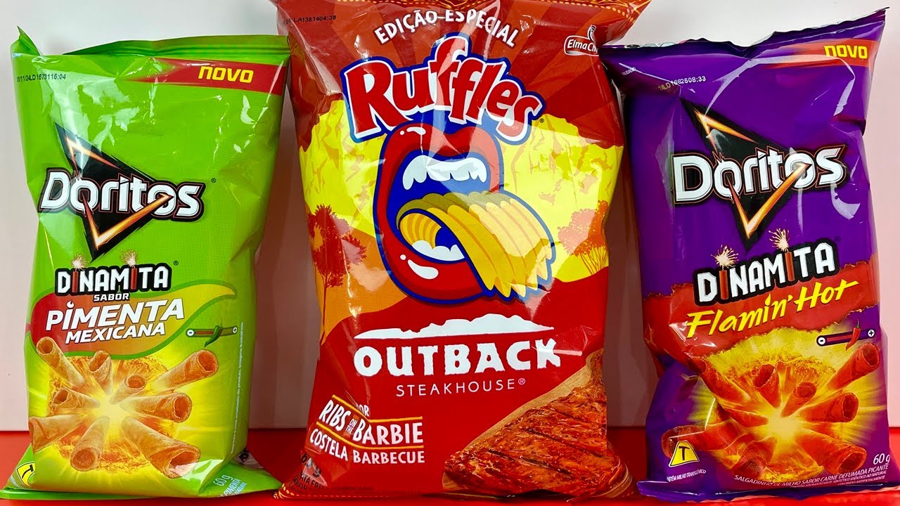 NOVOS Doritos Dinamita PIMENTA MEXICANA e FLAMIN HOT, e Ruffles OUTBACK ...
