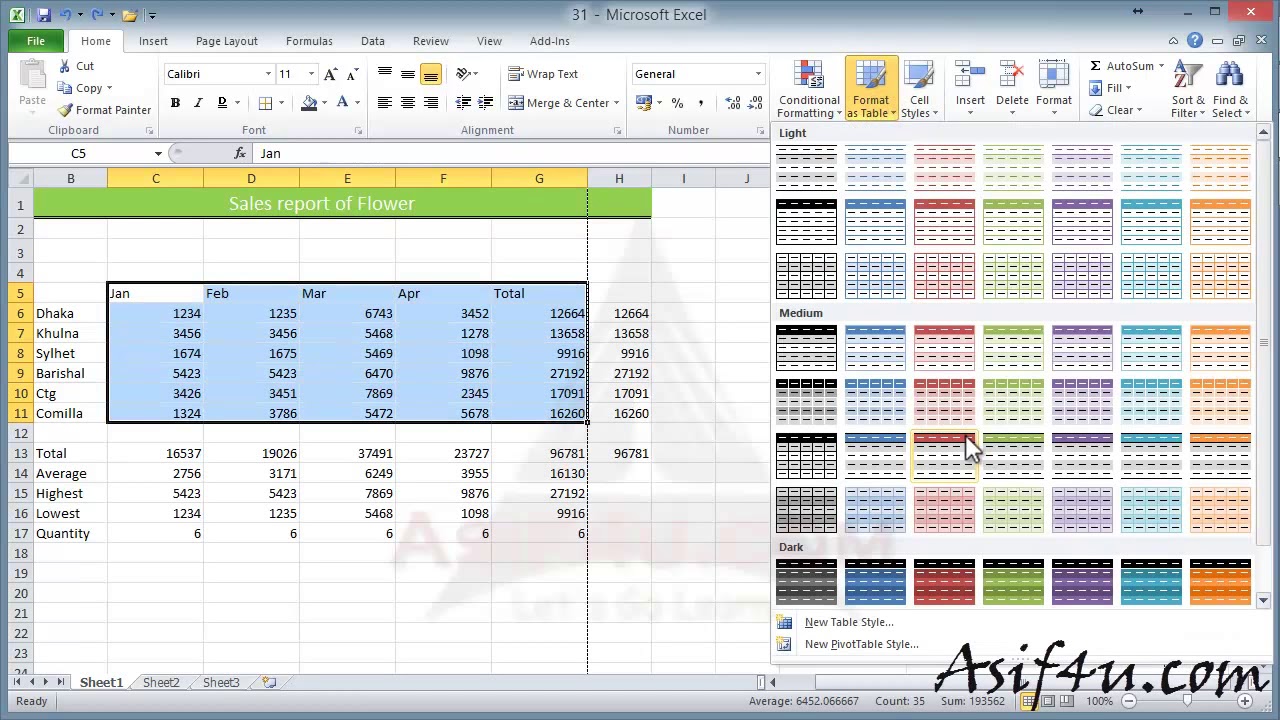 Excel 2010 Essential Training Bangla 31 Format As Table In Excel Excel 2010 Essential Training Bangla 31 Format As Table In Excel