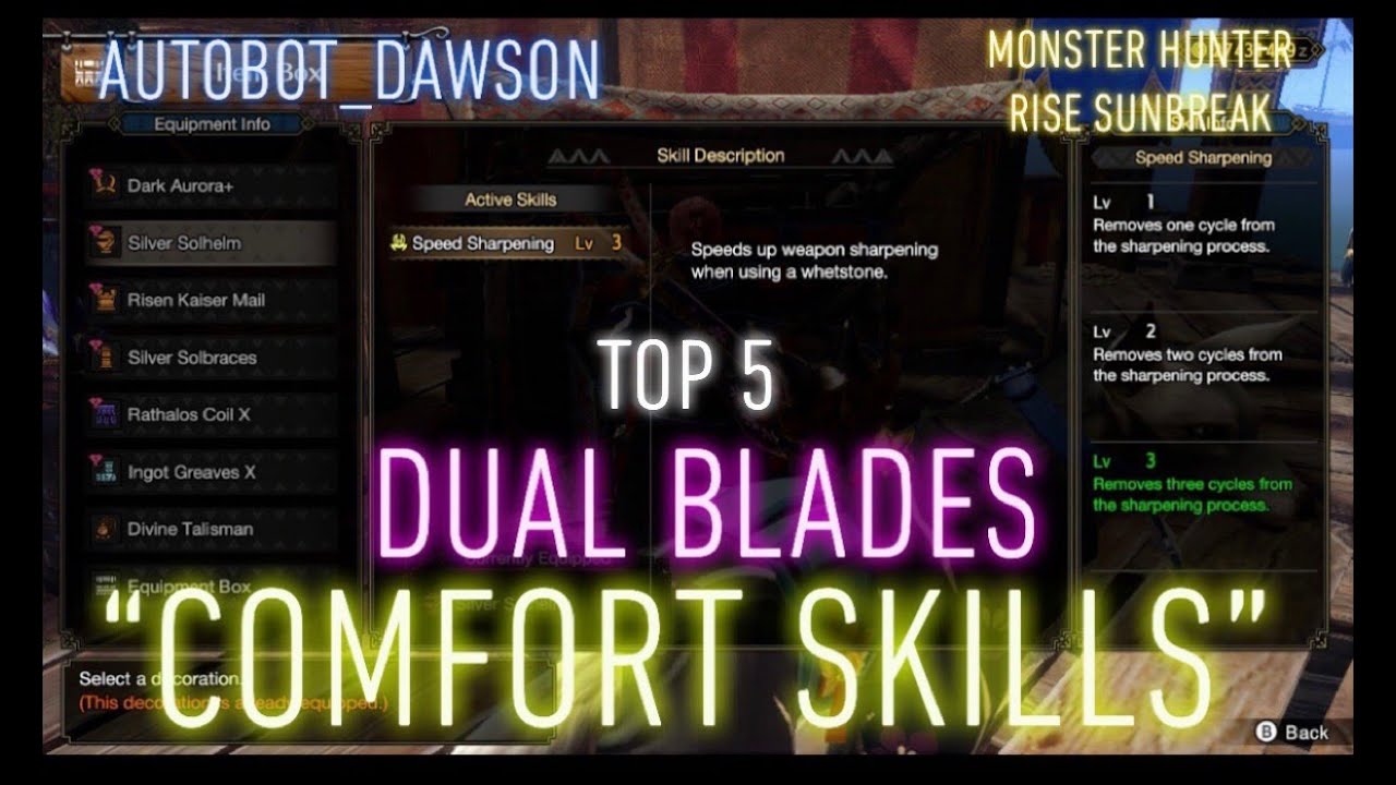 TOP 5 COMFORT SKILLS FOR DUAL BLADES IN MONSTER HUNTER RISE! (MAKE ...