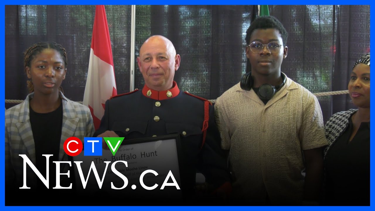 Brandon cop honoured for actions during sword attack - YouTube