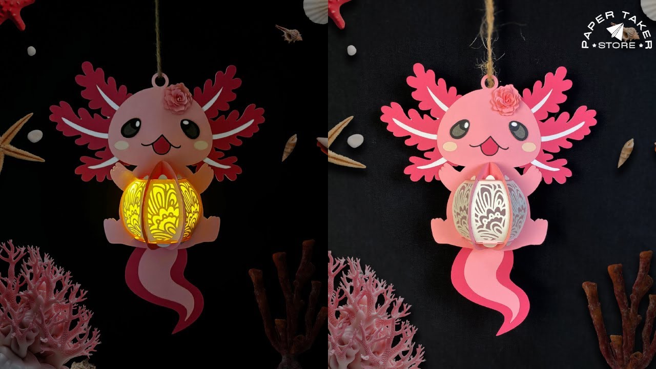 How To Make Paper Cut Lantern Pink Axolotl - YouTube
