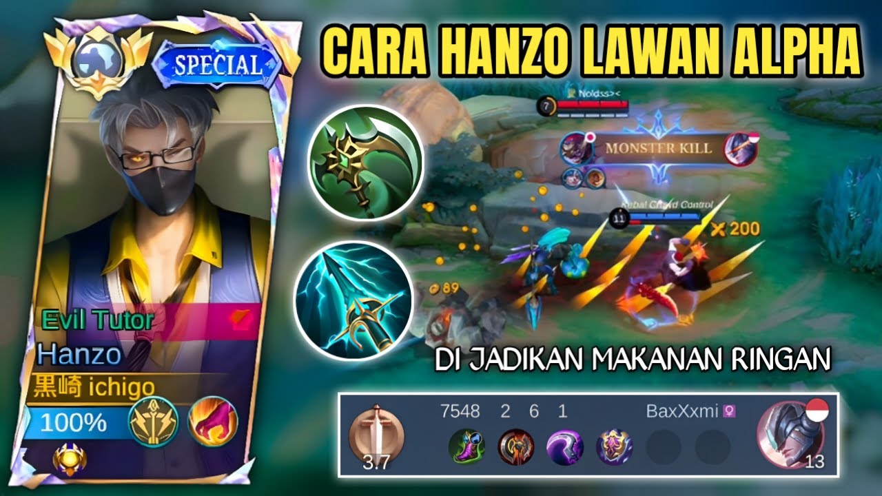 HANZO MODE BARBAR!! CARA HANZO LAWAN HYPER ALPHA DENGAN BUILD TERSAKIT - Mobile Legends - YouTube