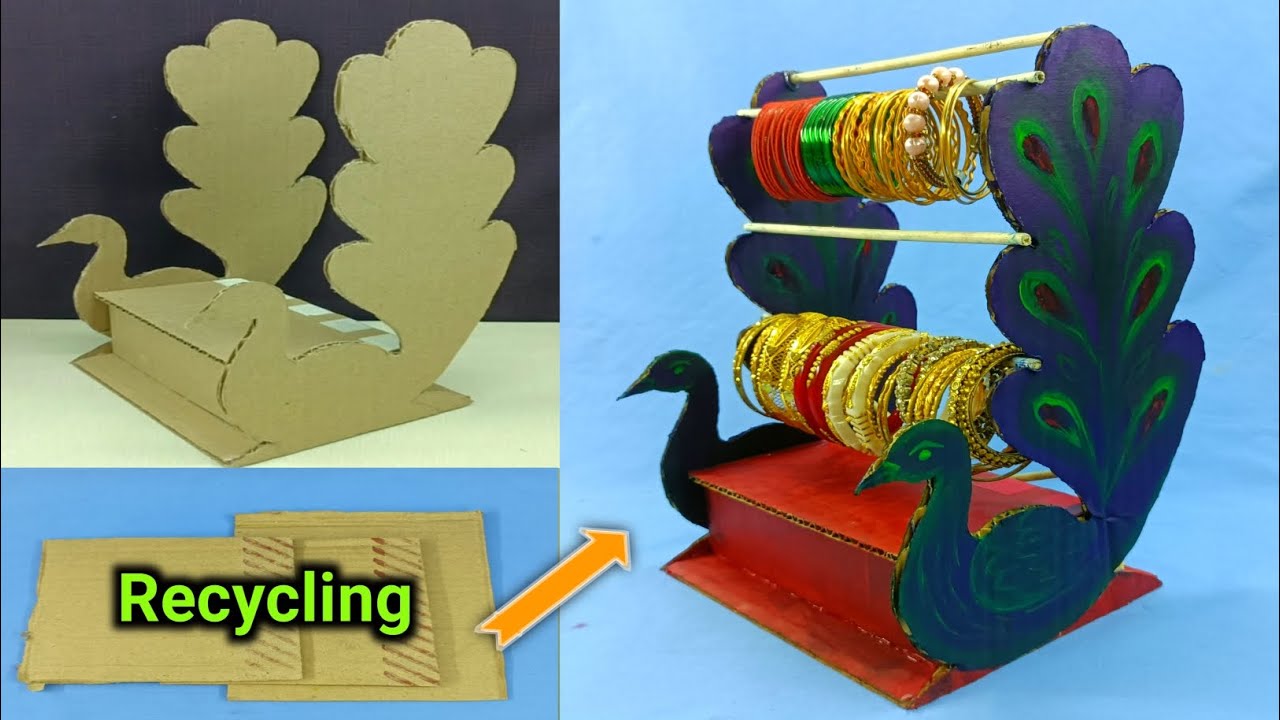 How To Make Bangles Stand At Home With Waste Cardboard | Diy Cardboard ...