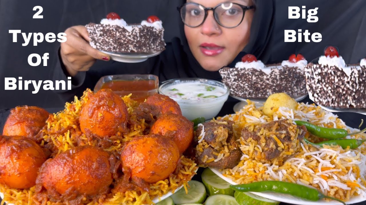 EATING SPICY 2 TYPES OF BIRYANI WITH GRAVY,RAITHA & Pastry || food ...
