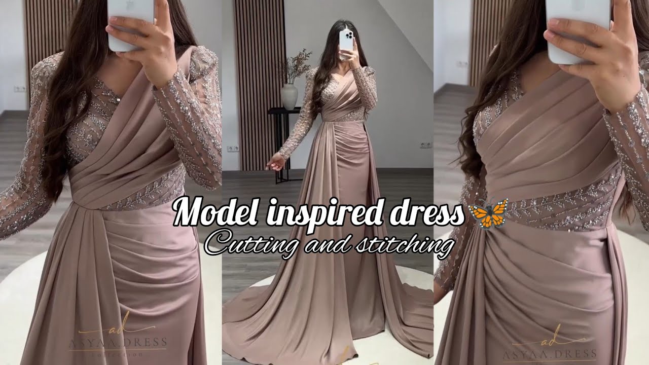 Model inspired designer dress🦋 | self made|step by step cutting and ...