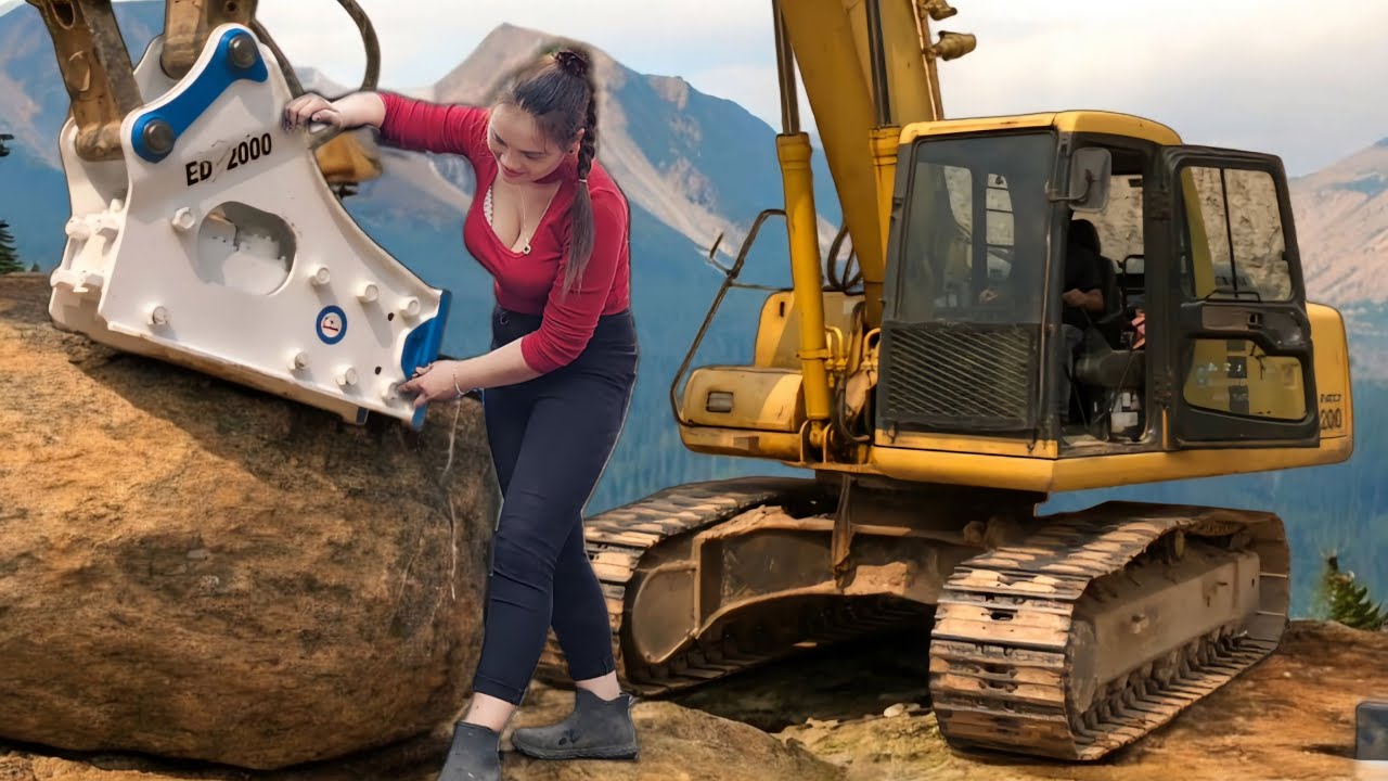 Timelapse :Girl repairs excavators for construction sites and restores ...