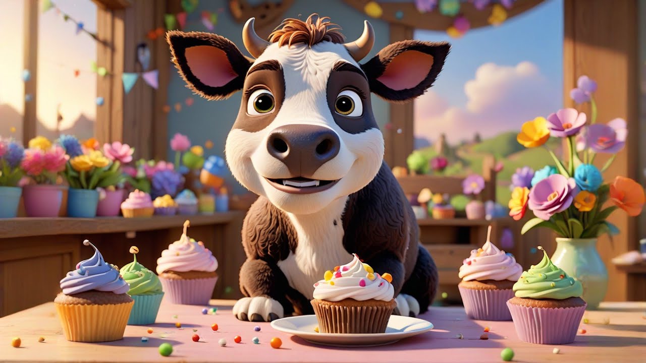 Coco Cow Eats Cupcakes | Fun Animal Food Song for Kids | Playful ...