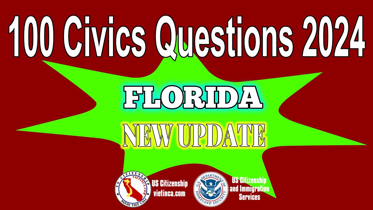 100 Civics Questions for US Citizenship Test 2024 - Florida - YouTube