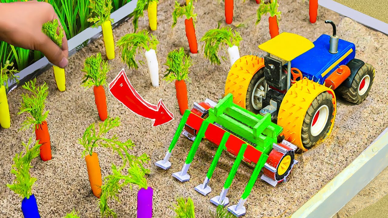 diy making mini plough machine planting field of turnips rainbow colors ...