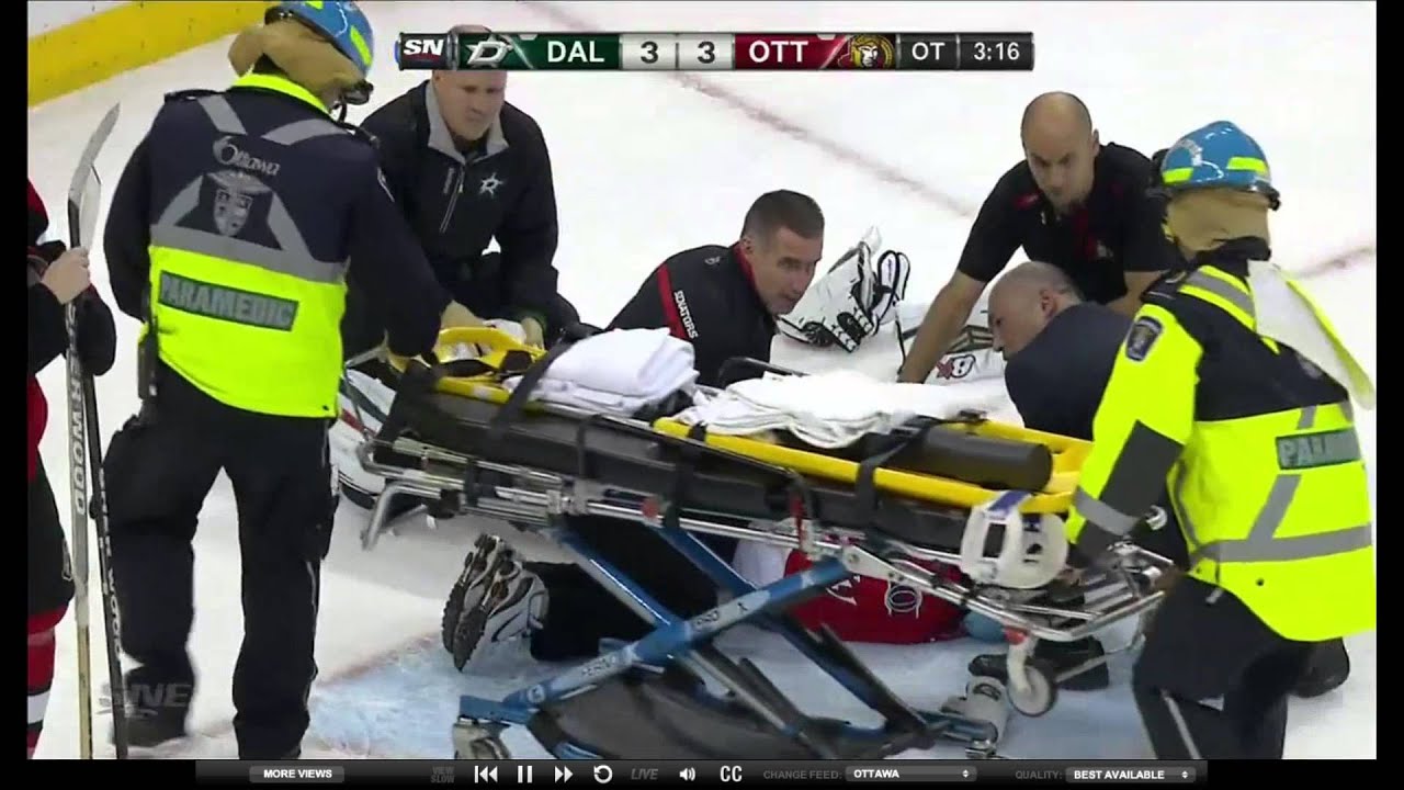 Craig Anderson Injury (11/03/13) versus Dallas Stars - YouTube