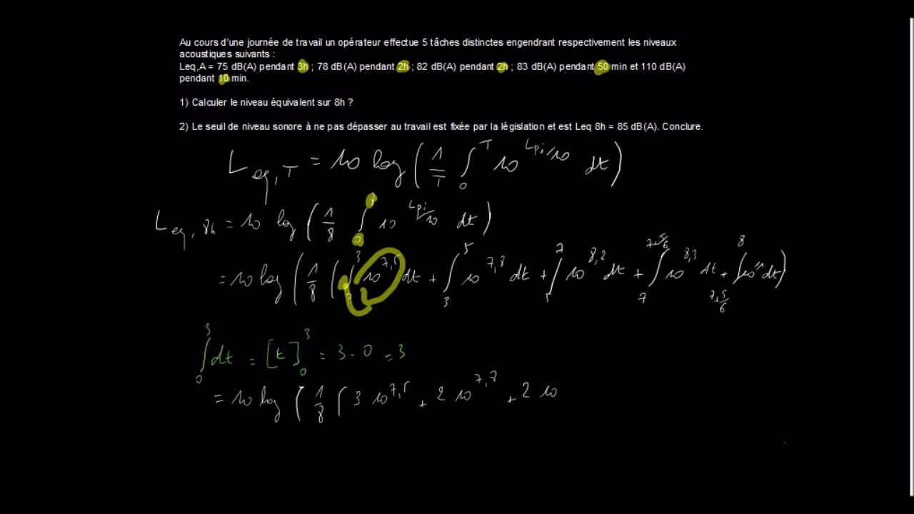Acoustique - Exercice de calcul d'un niveau équivalent Leq - Exercice ...