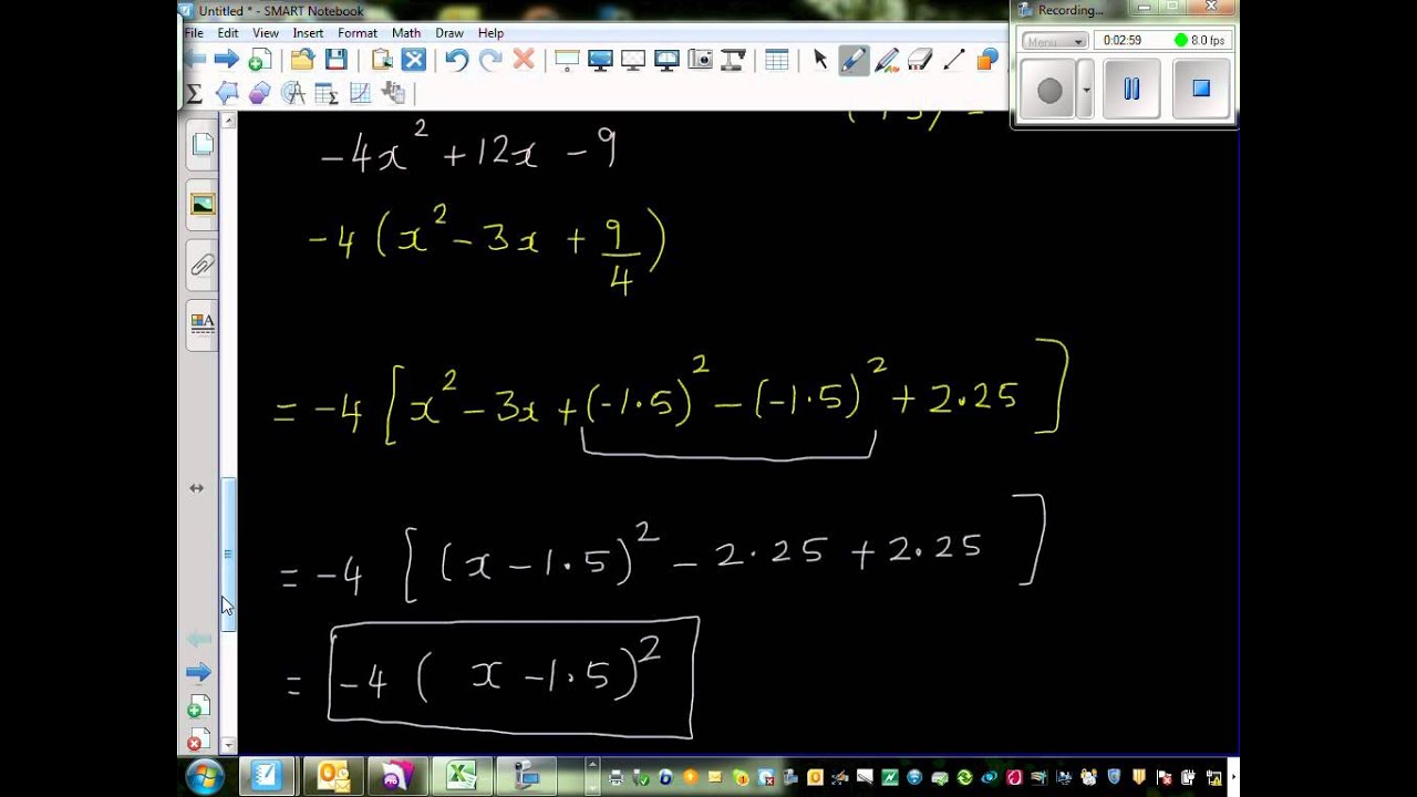 Factorising 4x 2 12x 9 Using Completing The Square Method YouTube