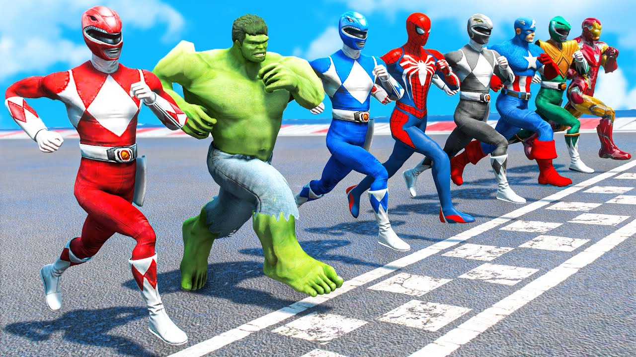 POWER RANGERS VS AVENGERS | Marathon Running Challenge Competition #411 ...