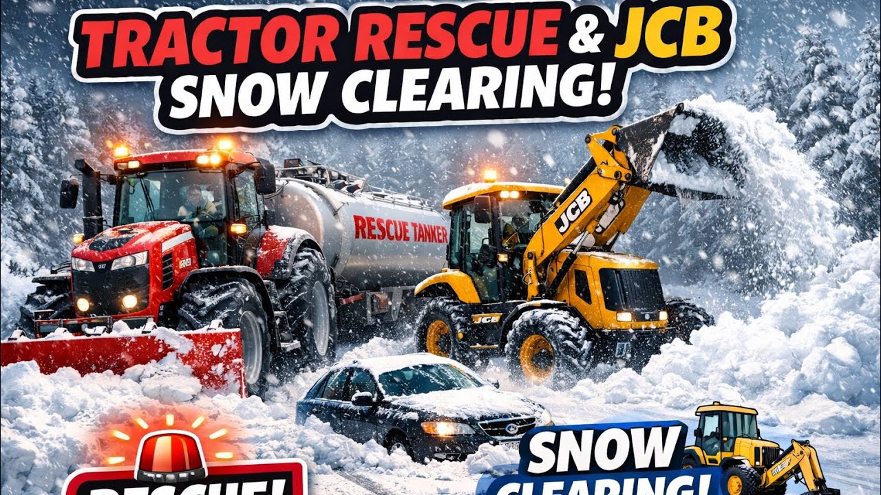 Tractor Rescue Tanker 🚜 | JCB Clears Heavy Snow ️ Road Rescue Operation ...