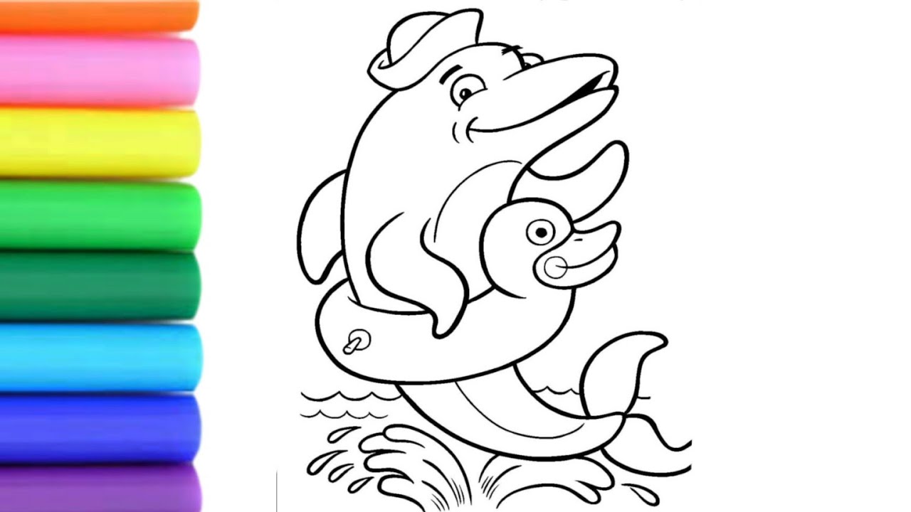 how to draw cute dolphin and coloring with crayons | drawing and ...