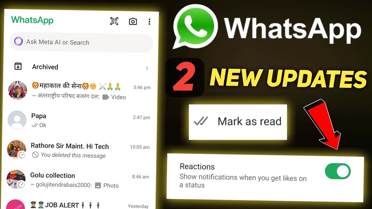 Whatsapp 2 New Update | Whatsapp status Reaction And Read All New ...