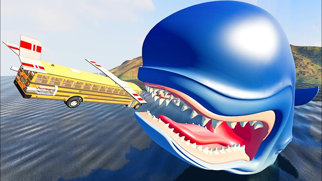 Cars Jumping into Mouth of Hungry Whale - BeamNG.drive - YouTube