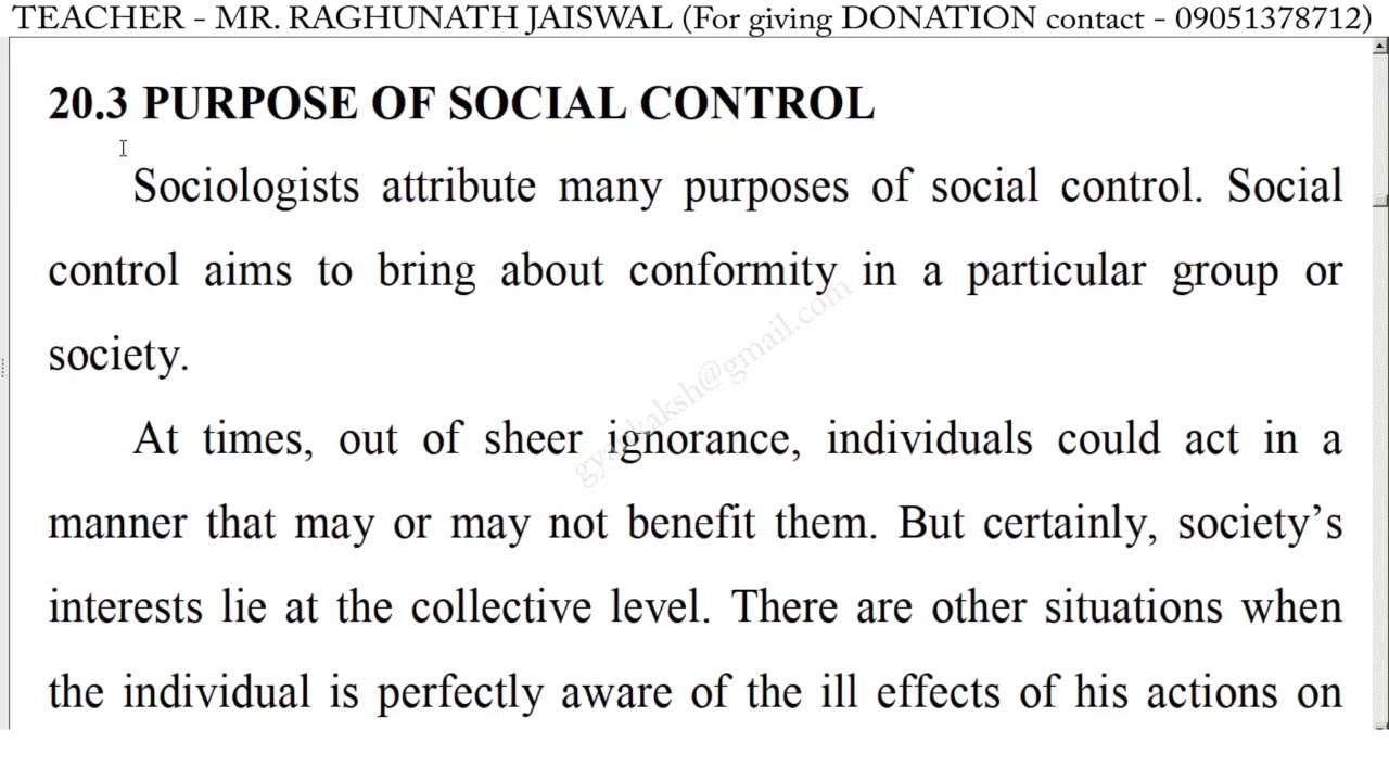 Purpose of Social Control | सामाजिक नियंत्रण की आवश्यकता | Sociology ...