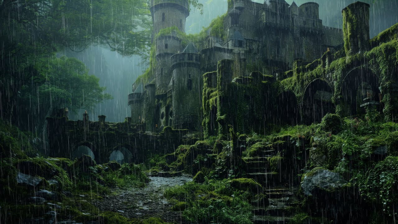 Deep Sleep on Rainy Day with Thunderstorm | Castle Rain Ambience - YouTube