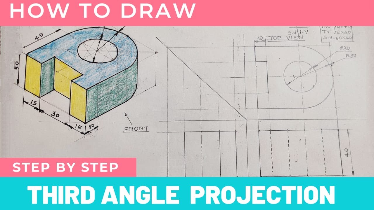 HOW TO DRAW THIRD ANGLE PROJECTION OF CIRCULAR FIGURE | THIRD ANGLE ...
