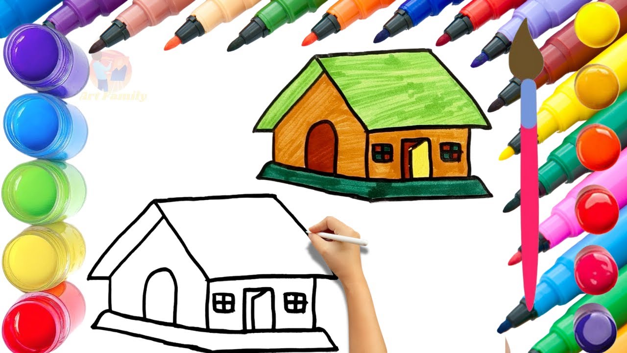 How To Draw cute House Drawing, Painting & Coloring For Kids and ...