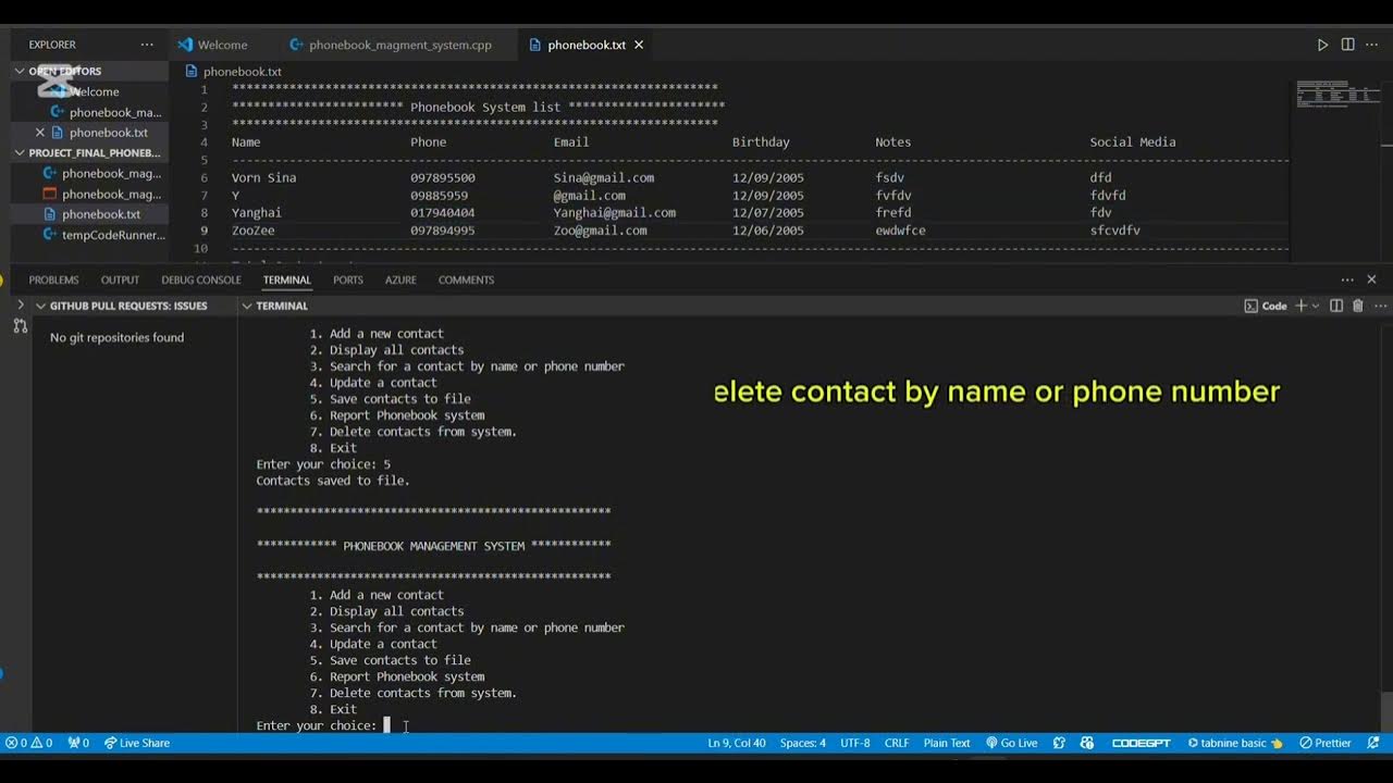 Project: Phonebook management system using data structure linked list... - YouTube