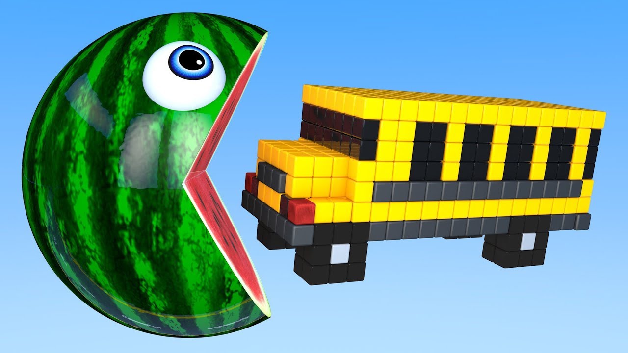 Learn Colors with PACMAN and Farm School Bus WaterMelon Magic Street ...