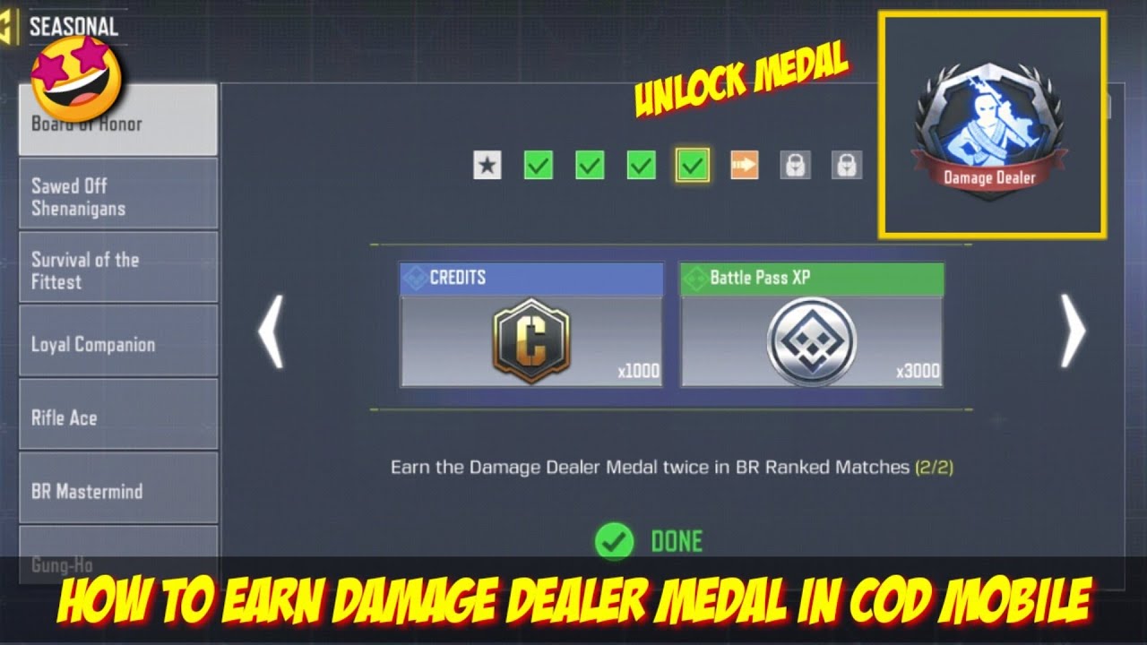 Cod mobile Earn the Damage Dealer Medal twice in BR Ranked Matches ...