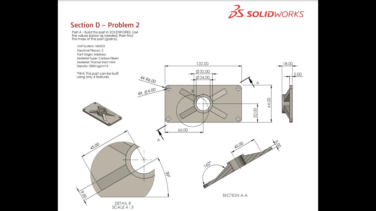 Solidworks CSWA Exam Practice | PART MODELLING | Section D - 2 - YouTube