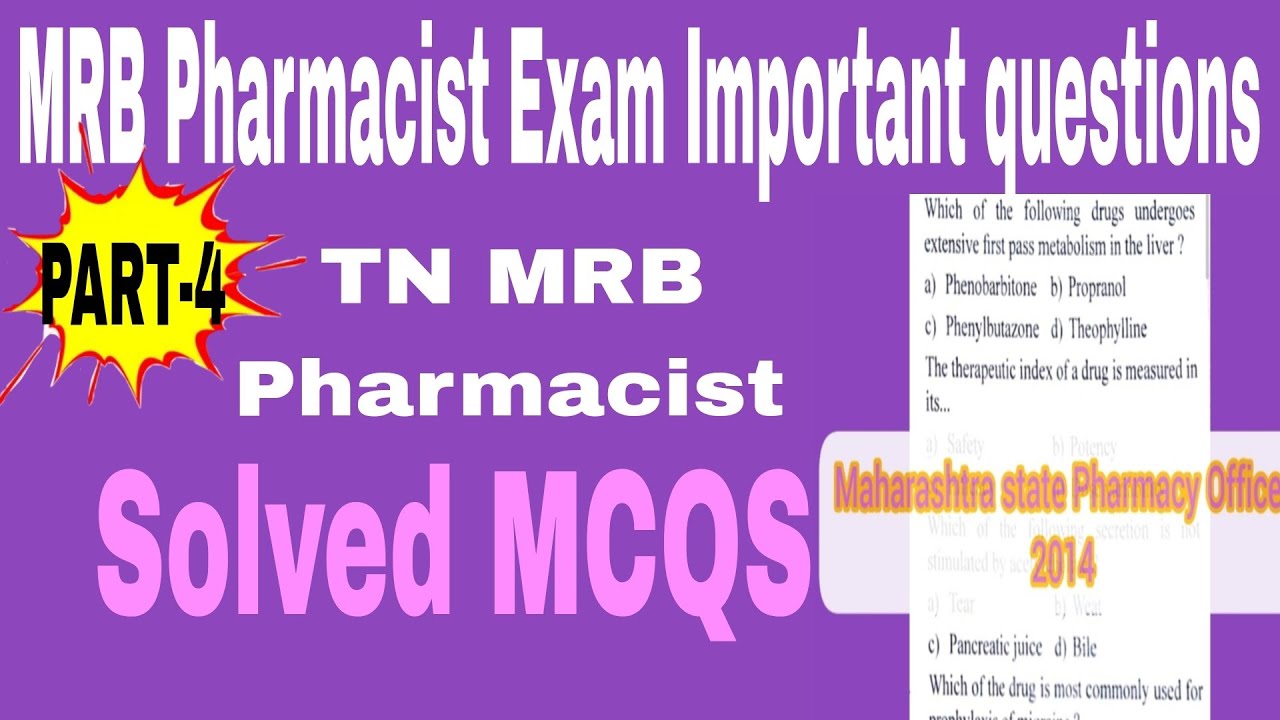 MRB Pharmacist Exam Important Questions/PART-4/#mrbpharmacist #mrbexam ...