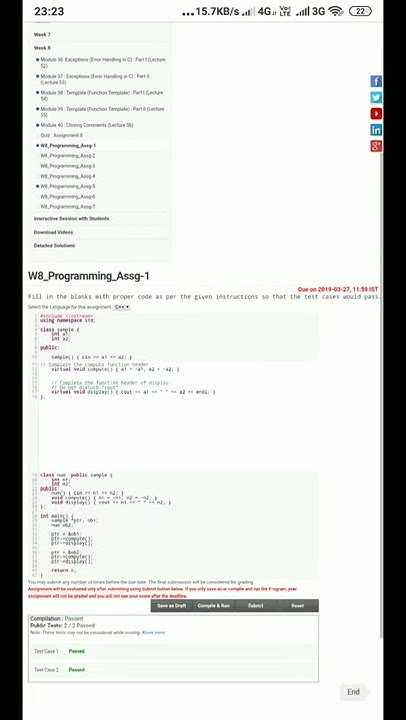 NPTEL C++ Programming Assignment1 Solution W8 2019 - YouTube