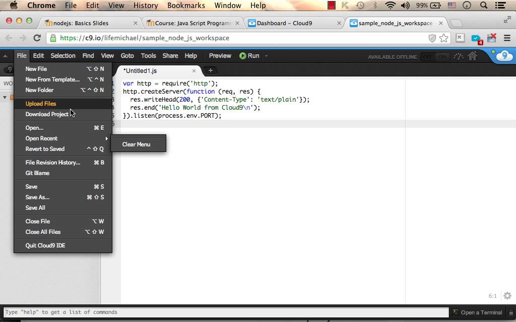 Node.js on Cloud9 Jump Start - YouTube