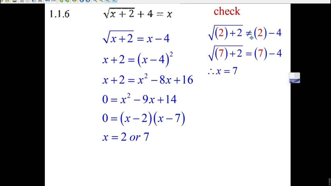 Q1 1 6 Q1 1 7 surd equation, hidden Quadratic - YouTube