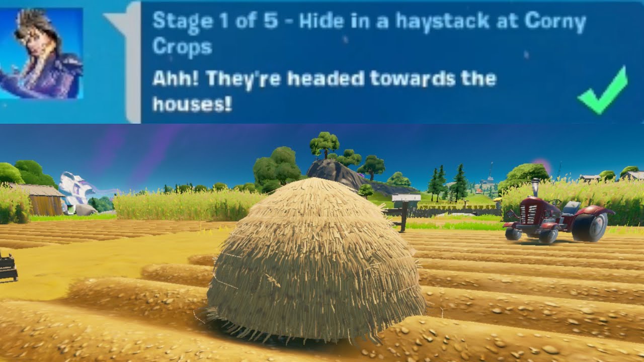 Hide in a haystack at Corny Crops - Fortnite - YouTube