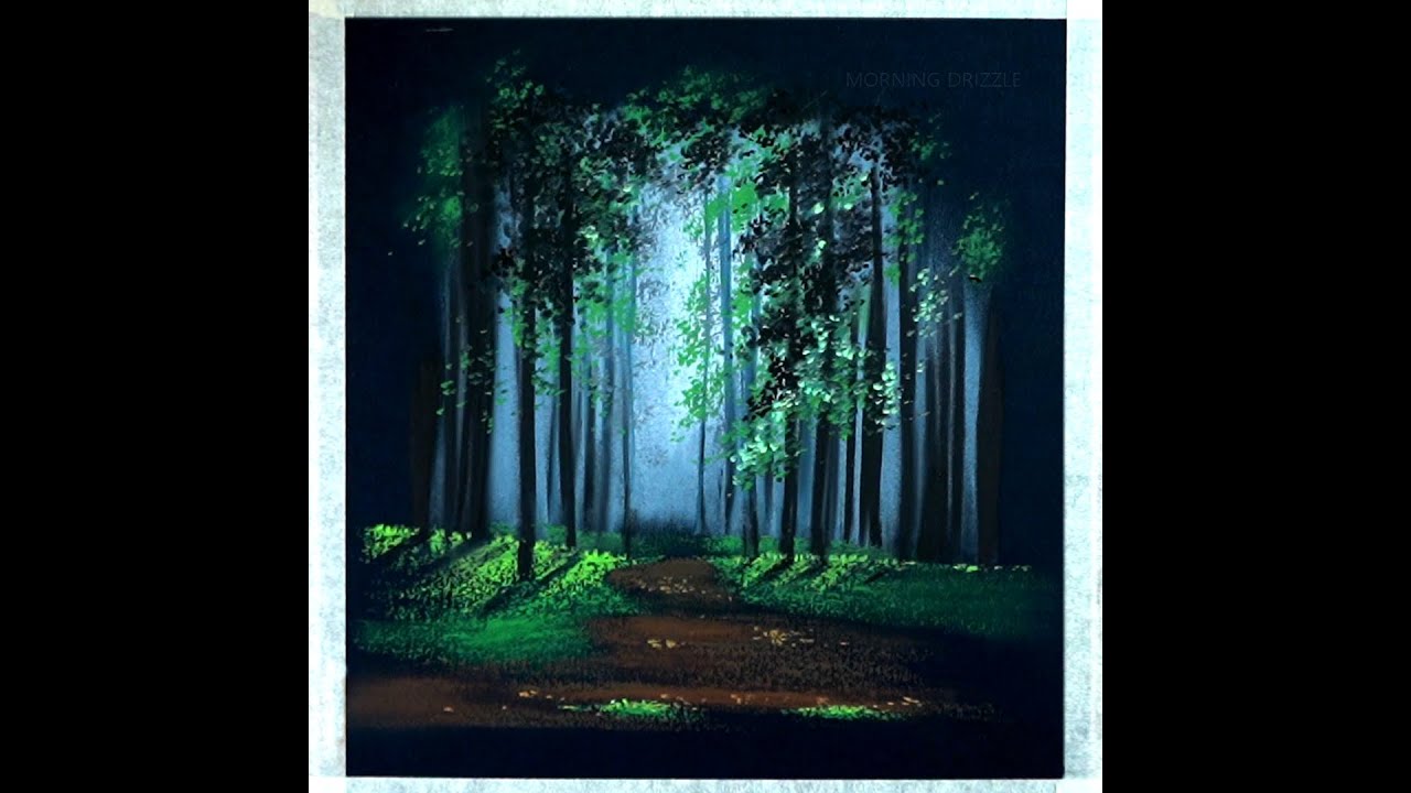 Drawing of a lonely path through forest - simple oil pastel drawing ...