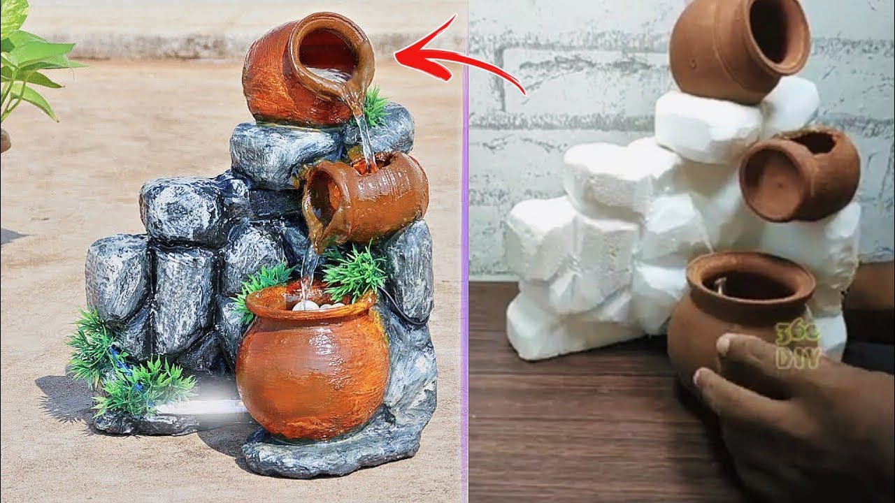 DIY Beautiful Pots Indoor Tabletop Waterfall Fountain | How to make ...