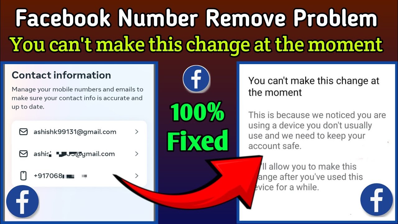 remove number from facebook | You can't make this change at the moment ...