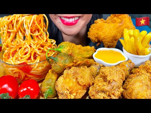 ASMR TOMATO SPAGHETTI, FRIED CHILI, FRIED CHICKEN, FRIES MASSIVE Eating Sounds