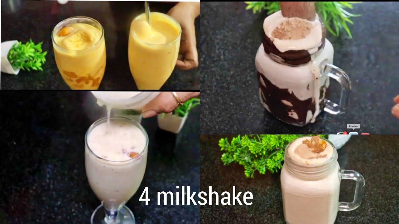 4 Milkshake Recipe/Chocolate Milkshake|2 Mins Thick Brownie Shake/2 ...