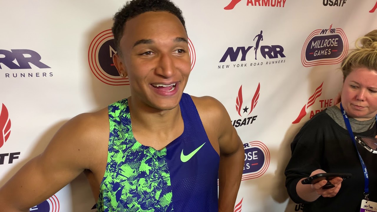 Donavan Brazier after breaking his own 800 AR at Millrose - YouTube