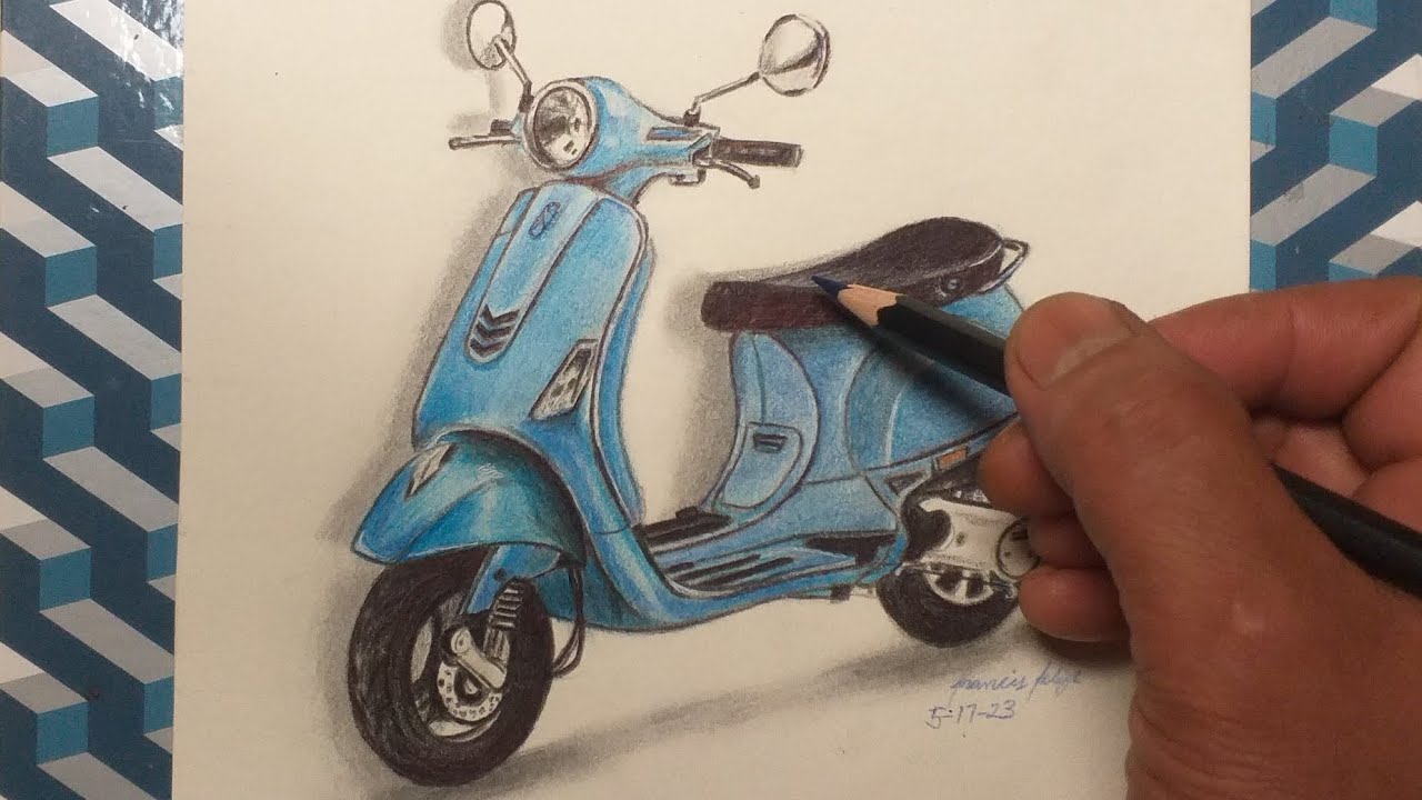 how to draw scooter/coloured pencil - YouTube