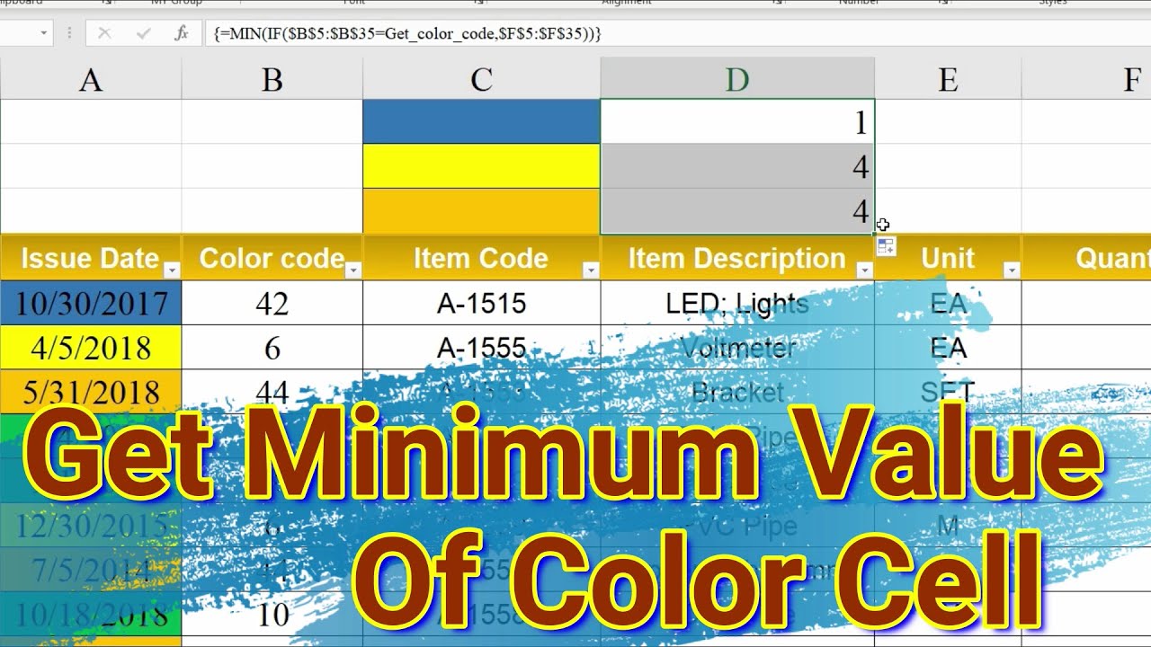 Get Minimum Value of Color Cells | Color Cell MIN - YouTube