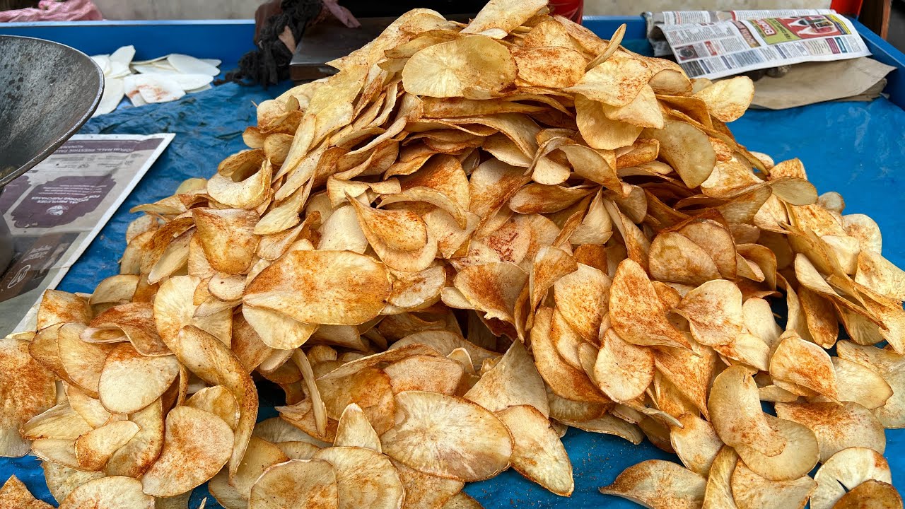 Fresh Giant Sweet Potato Chips Making | Indian Street Food - YouTube