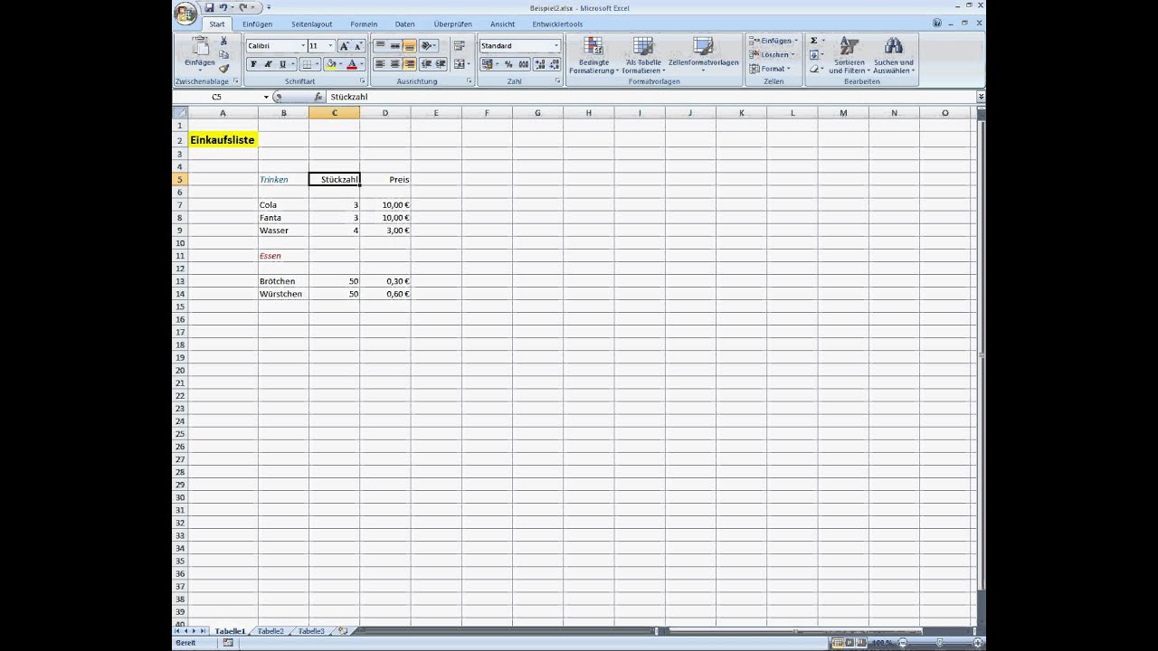 Einführung Tabellenkalkulation mit Excel 2 LZR - YouTube