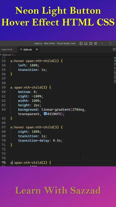 Neon Light Button Hover Effect by HTML & CSS #reel #shorts #short #learnwithsazzad #html #css ...
