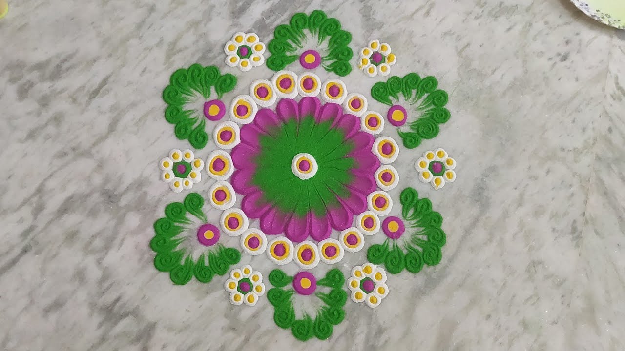 Beautiful flower rangoli design with 3 colurs #$# Beautiful flower ...