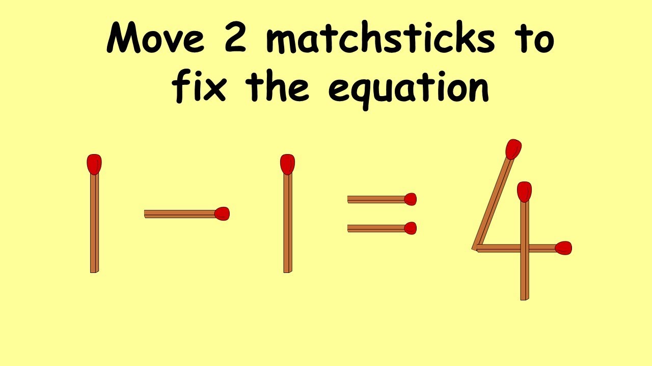 1-1=4 fix the equation | MatchStick Puzzle #95 | Move 2 Matchsticks ...